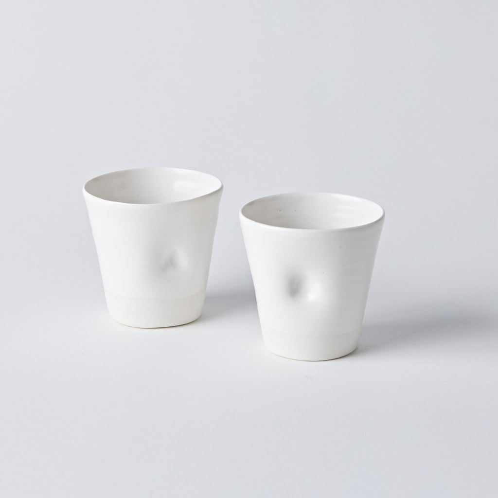 Set of Two Dented Espresso Cups in Satin Matte White Finish | Ethos Store